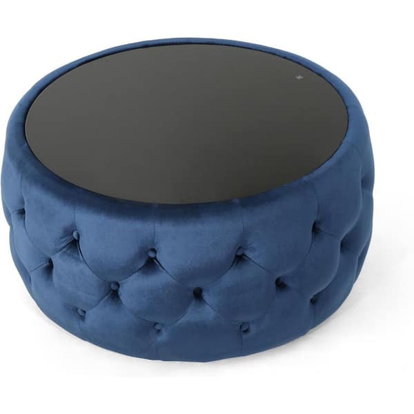 HOME IMPORTS EMPORIUM 30 in. Navy Blue/Blue Round Glass Top Coffee ...