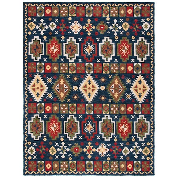 SAFAVIEH Heritage 9 ft. x 12 ft. Navy/Red Border Tribal Area Rug HG353N ...