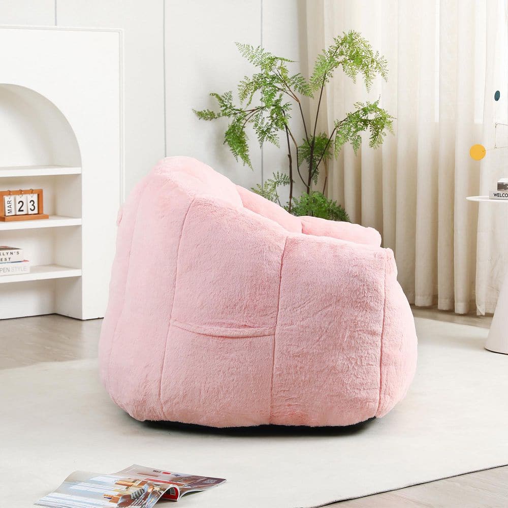 Noble House Dorothy Pink Faux Fur Bean Bag Chair with Armrests Stuffed ...