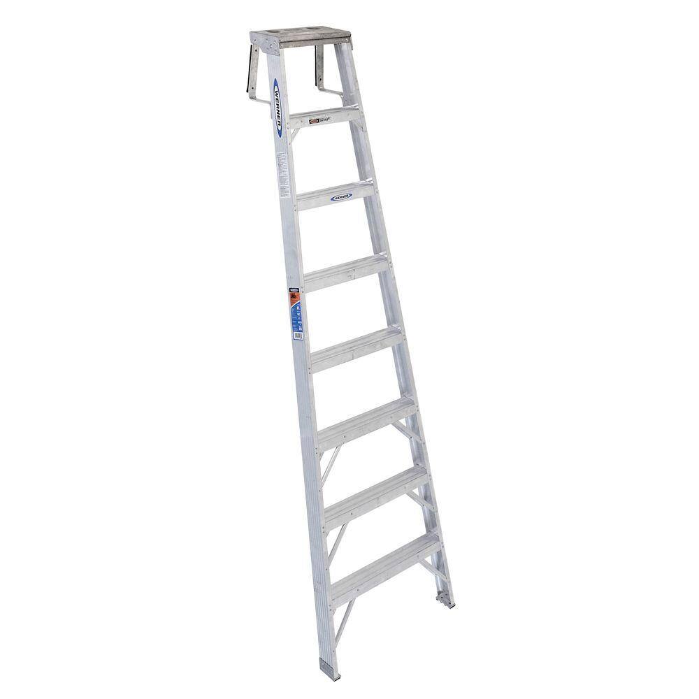 WERNER 8 ft. Aluminum Shelf Step Ladder with 300 lb. Load Capacity Type ...