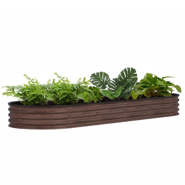 VEIKOUS 8 ft. x 2 ft. x 1 ft. Galvanized Steel Raised Garden Bed 9-in-1 ...