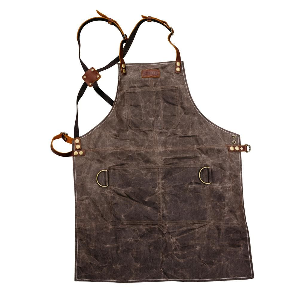 Breeo Waxed Canvas Work Apron w/ Leather Strap - Quick-Release Waist Clip and Tool Pocket ...