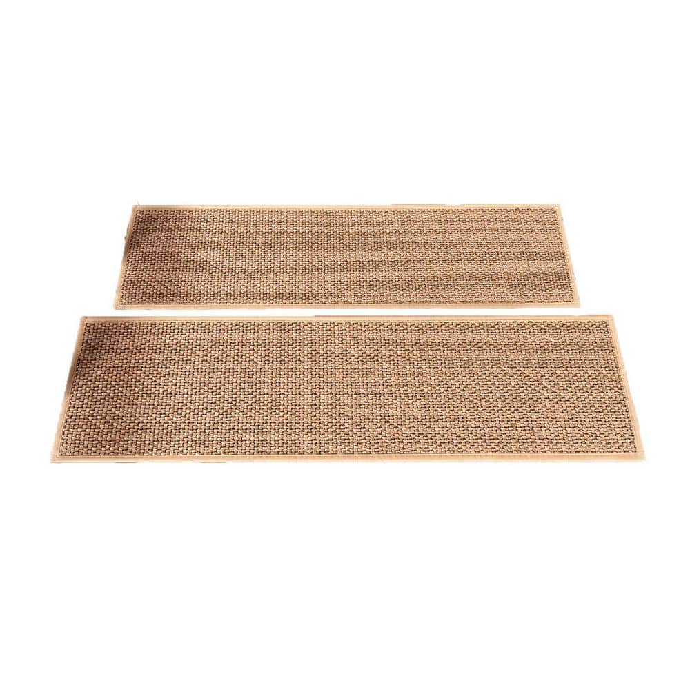 Beige Rubber Backing Stair Tread Cover 8 in. x 30 in. Linen Material ...