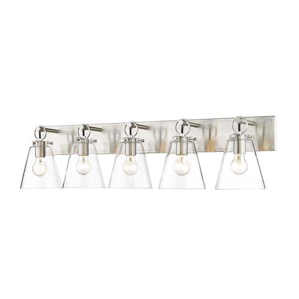 Harper 39.75 in. 5 Light Brushed Nickel Vanity Light with Glass Shade ...