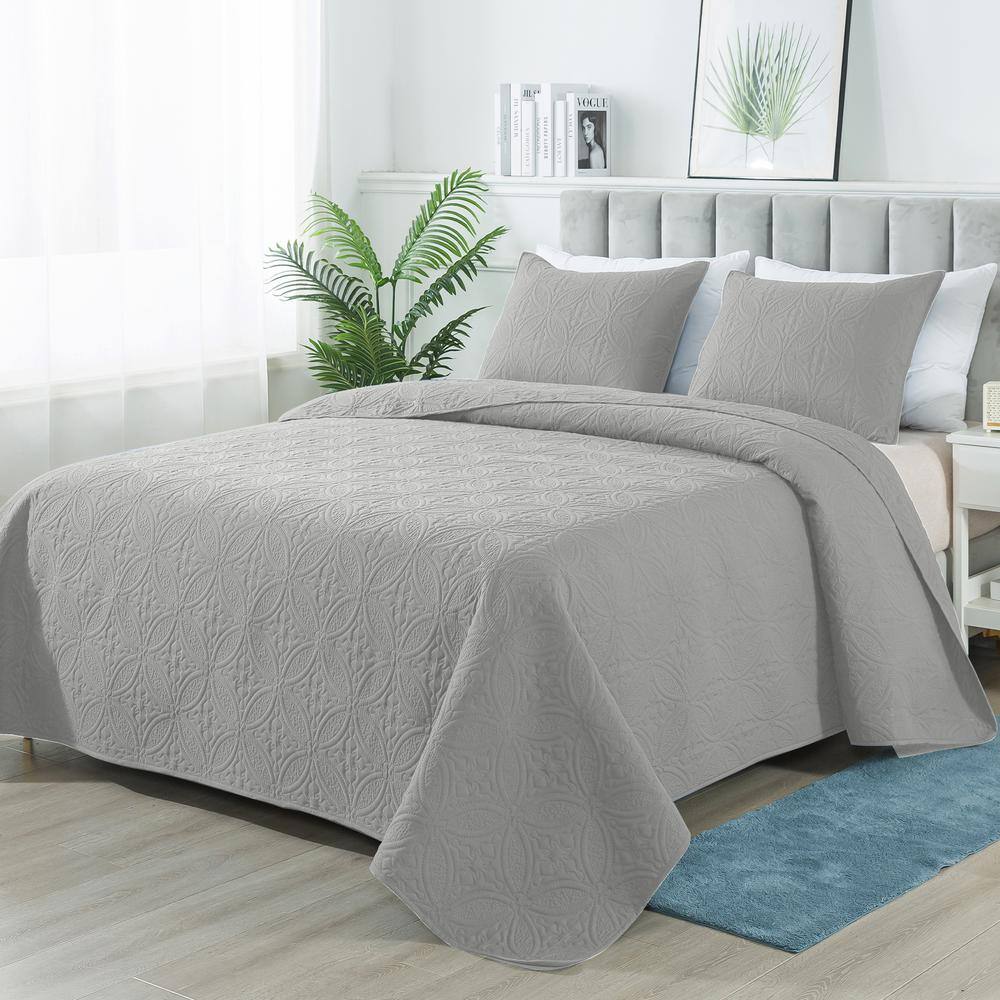 JEAREY 2-Piece Light Gray Modern Microfiber Twin/Twin-XL-Quilt-Set ...