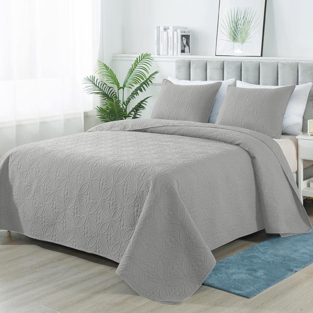 JEAREY 2-Piece Light Gray Modern Microfiber Twin/Twin-XL-Quilt-Set ...