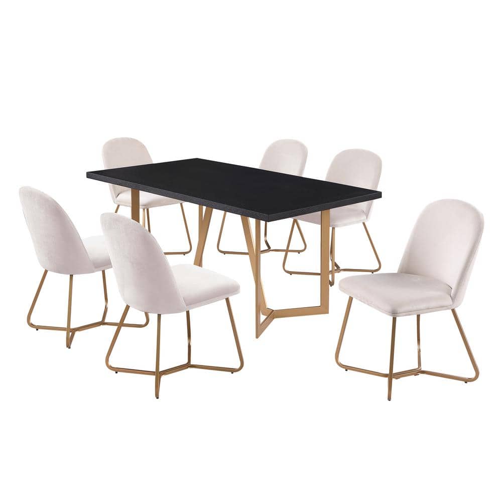 Morden Fort Stoke Moon 7-Piece Dining Room Sets Black Wood Top Table ...