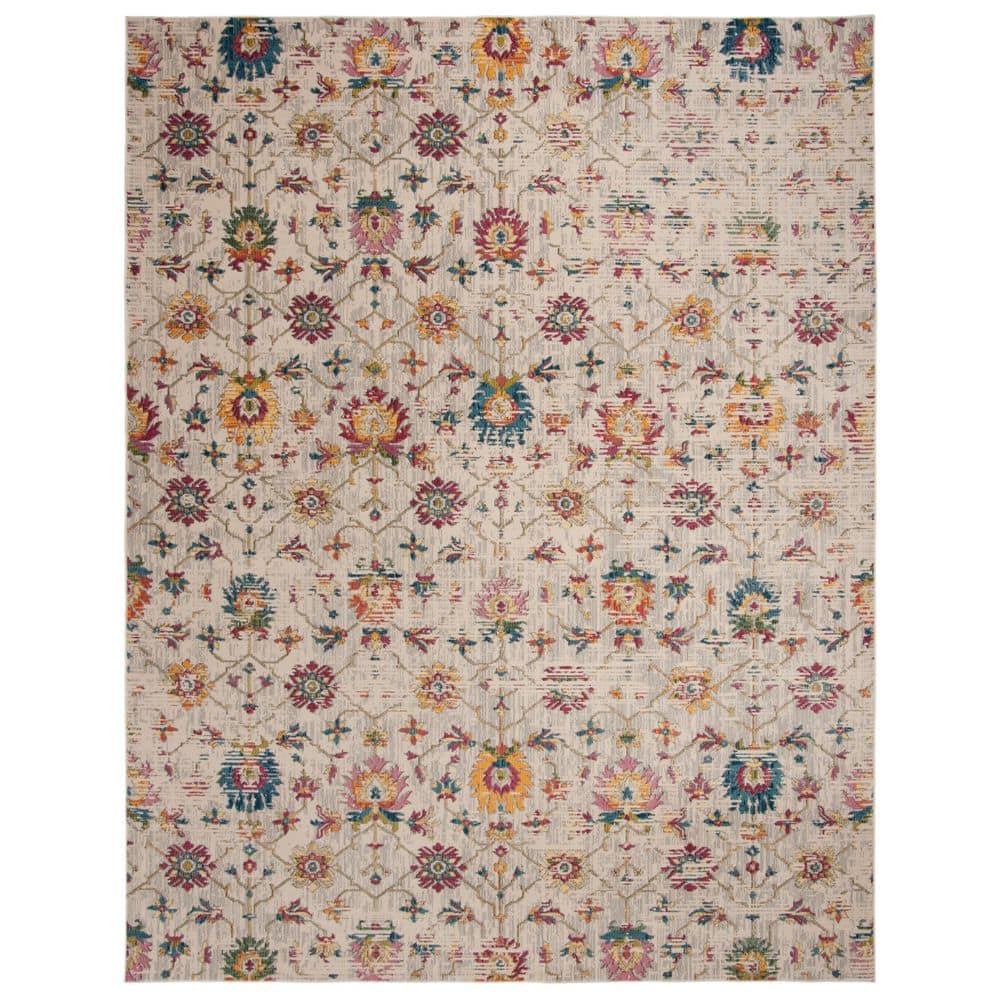 SAFAVIEH Merlot 8 ft. x 10 ft. Cream/Multi Distressed Floral Area Rug ...