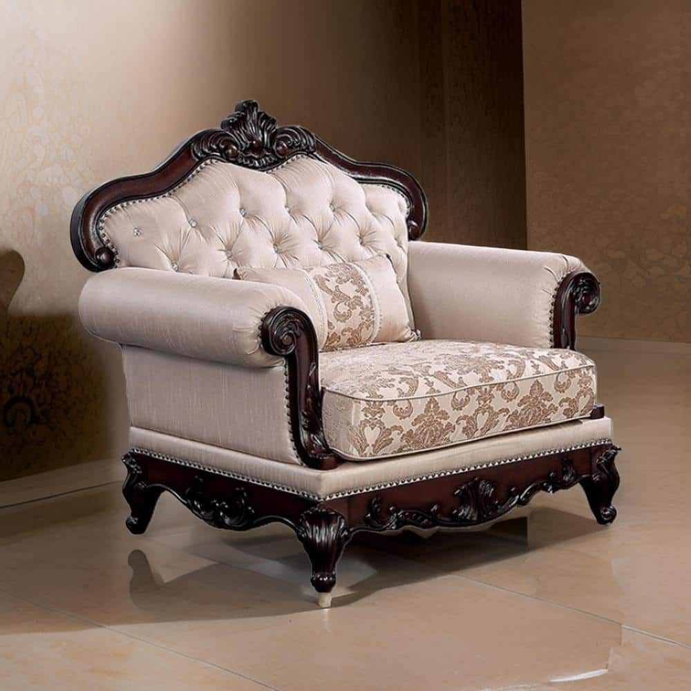 Benjara Vera Cherry Brown and Brown Fabric Sofa Side Chair with Tufted ...