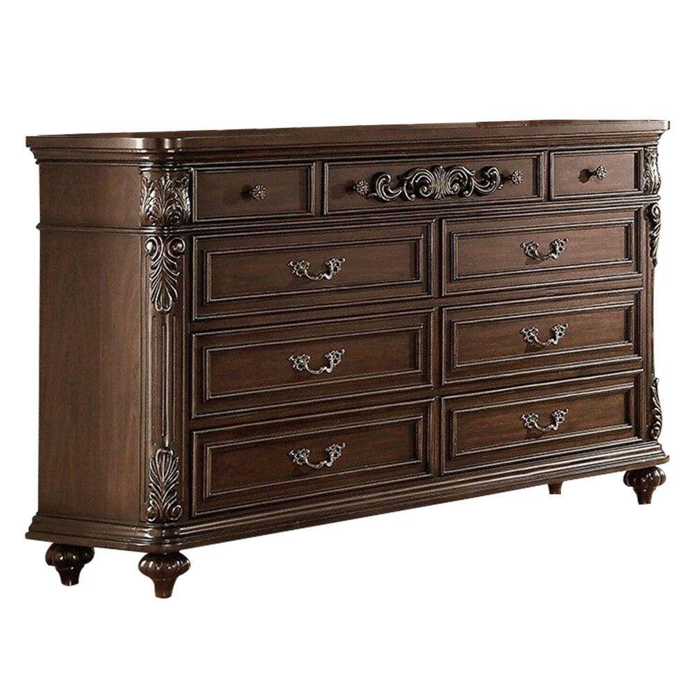 Benjara 17 in. Brown 9 Drawers Dresser with Molded Details and Metal ...