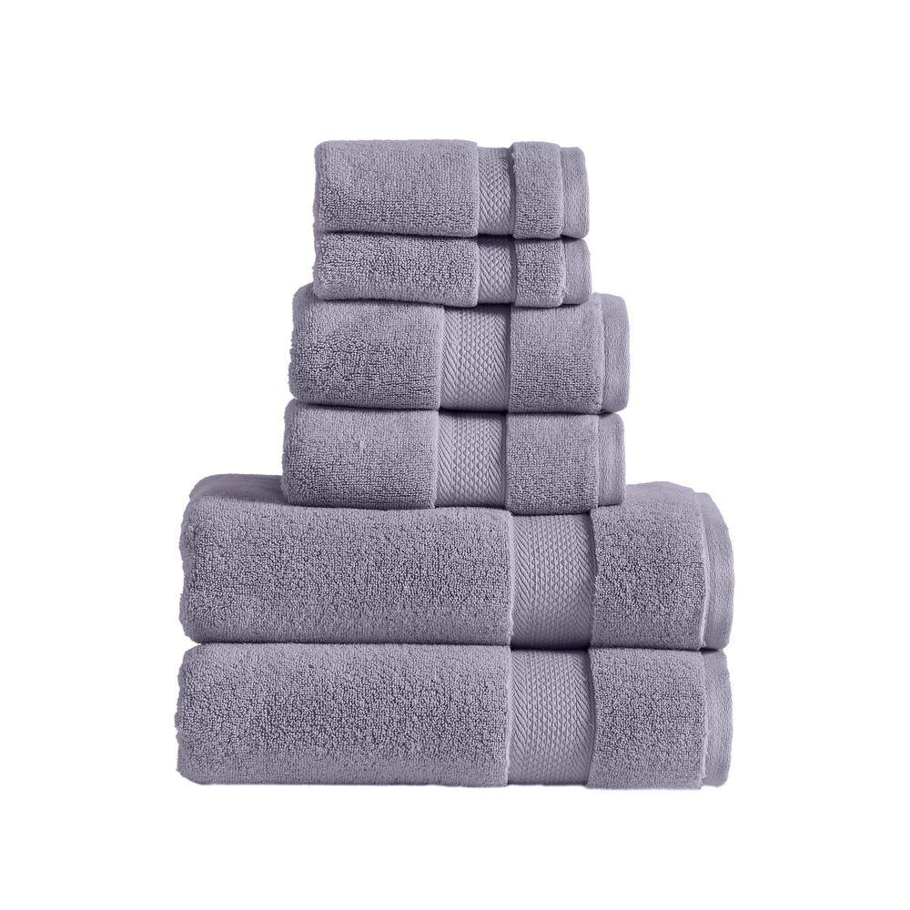 MODERN THREADS Luxury Quick Dry 6-Piece Solid Lilac Marble Cotton Towel ...
