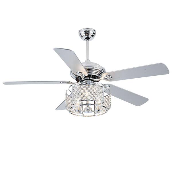 Bella Depot Swaoki 52 in. Indoor Chrome Reversible Crystal Ceiling Fan ...