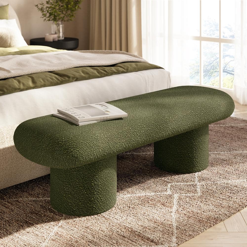 Poly and Bark Este Fern Green Boucle 55.5 in. Bedroom Bench Without ...