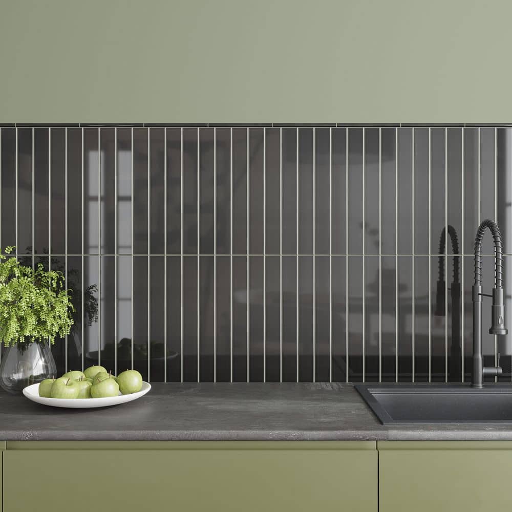 Apollo Tile Horizonte 2 in. x 16 in. Glossy Jet Black Ceramic Subway ...