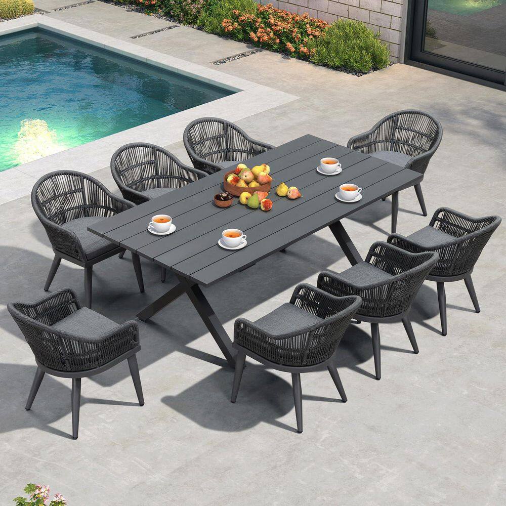PURPLE LEAF 9-Piece Aluminum All-Weather PE Rattan Rectangular Outdoor ...