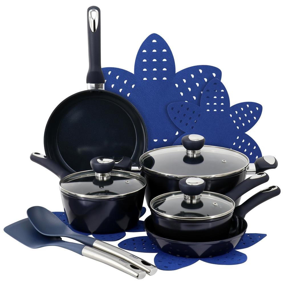 Oster Hawke 14-Piece Aluminum Ceramic Nonstick Cookware Set in Dark ...