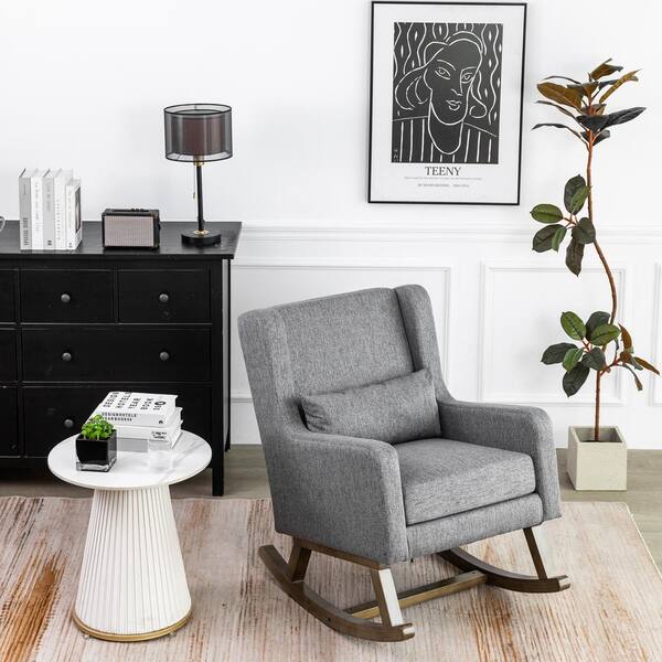 CSC DECOR INC Gray Rocking Chair, Linen Upholstered Chair Rocker with ...