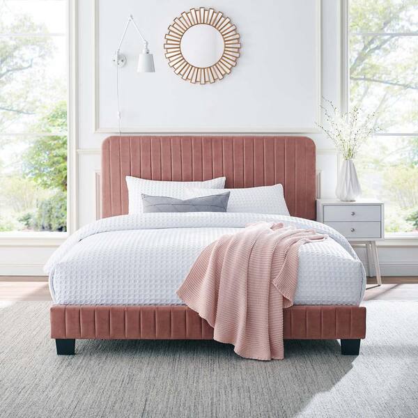 MODWAY Celine Dusty Rose Channel Tufted Performance Velvet Full Platform Bed MOD 6335 DUS