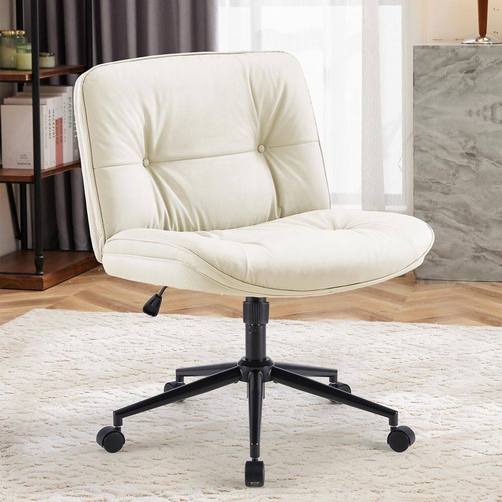 WONDER COMFORT PU Leather Adjustable Height Wide Seat Criss Cross Task ...