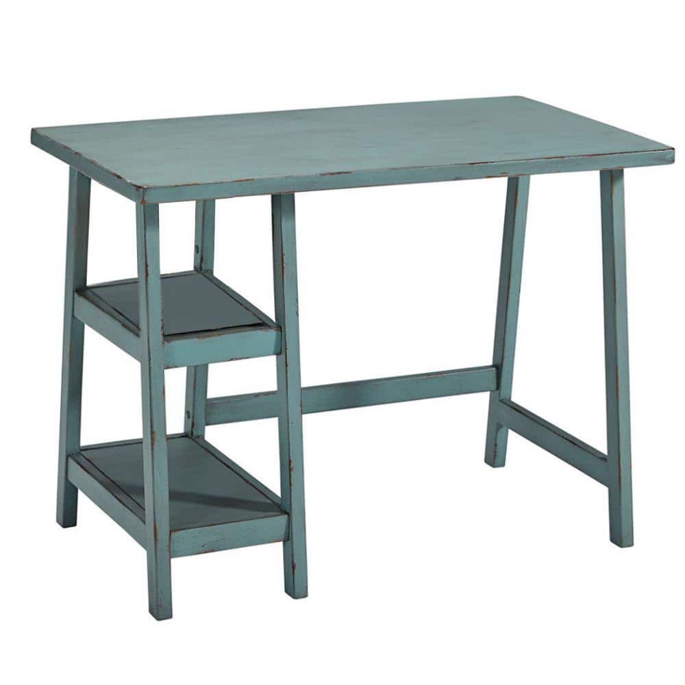 Benjara 42 in. Rectangular Teal Blue Writing Desk BM190075 - The Home Depot
