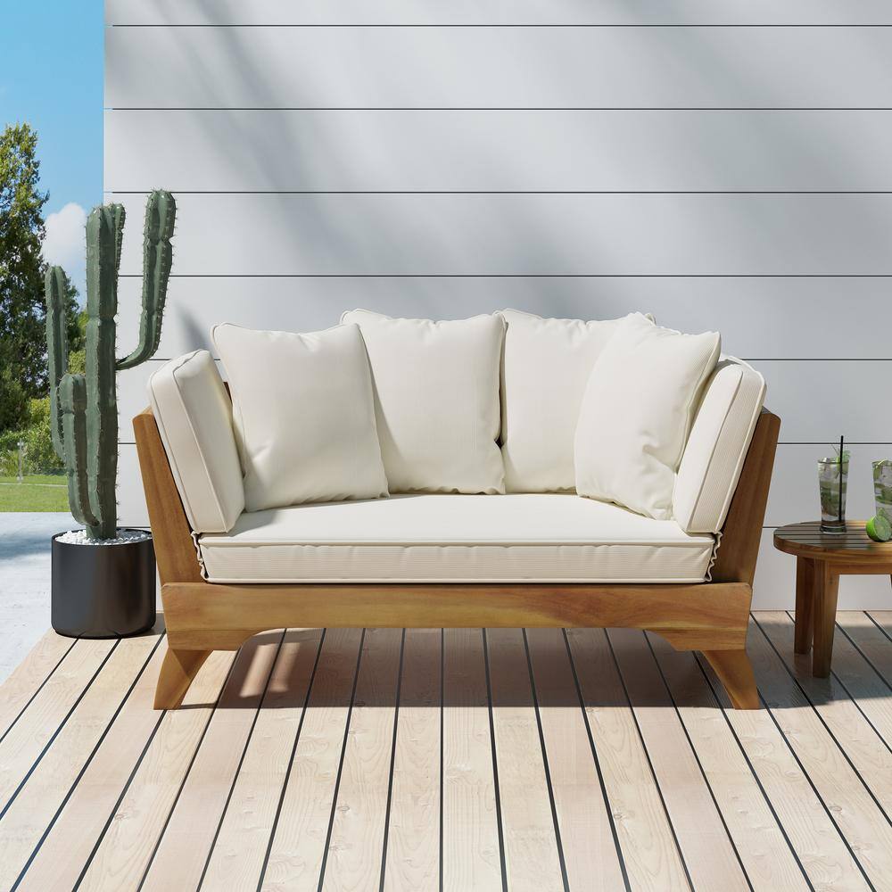 Misopily Acacia Wood Outdoor Day Bed with Water-Resistant Beige ...