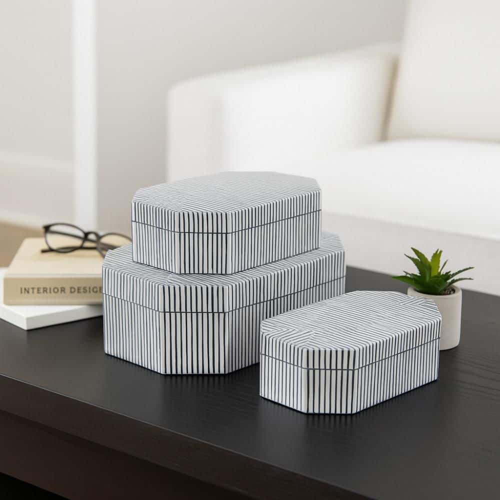 Liv & Skye White 12 in. x 4 in. Resin/Wood Octagon Decorative Boxes ...