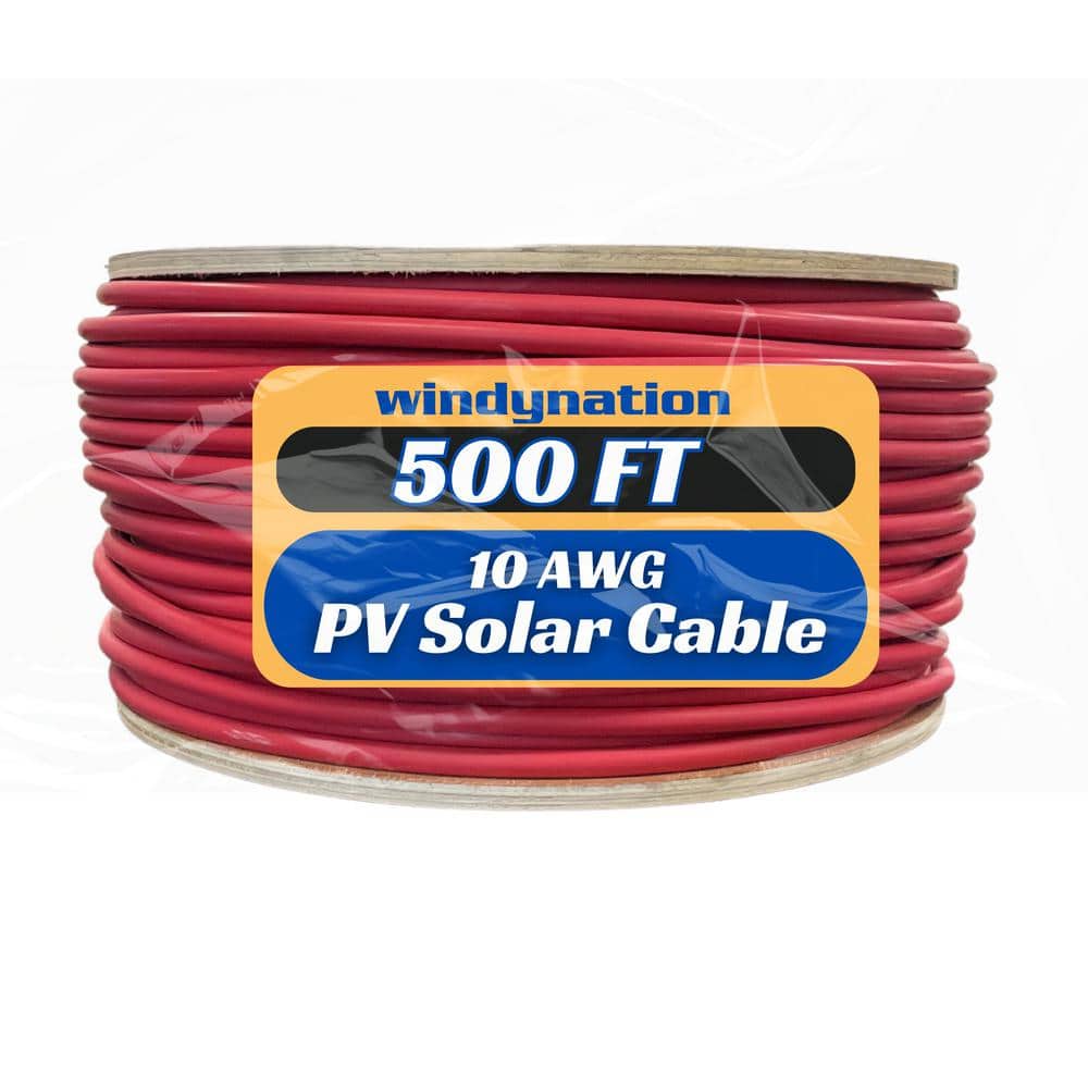 WindyNation 10 AWG Gauge 500 FT Spool Red PV Photovoltaic Solar ...