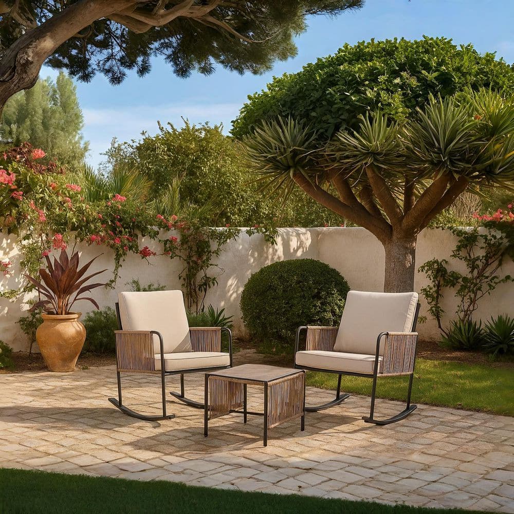 Teamson Home 3-Piece Outdoor Rocking Chair Conversation Set with ...
