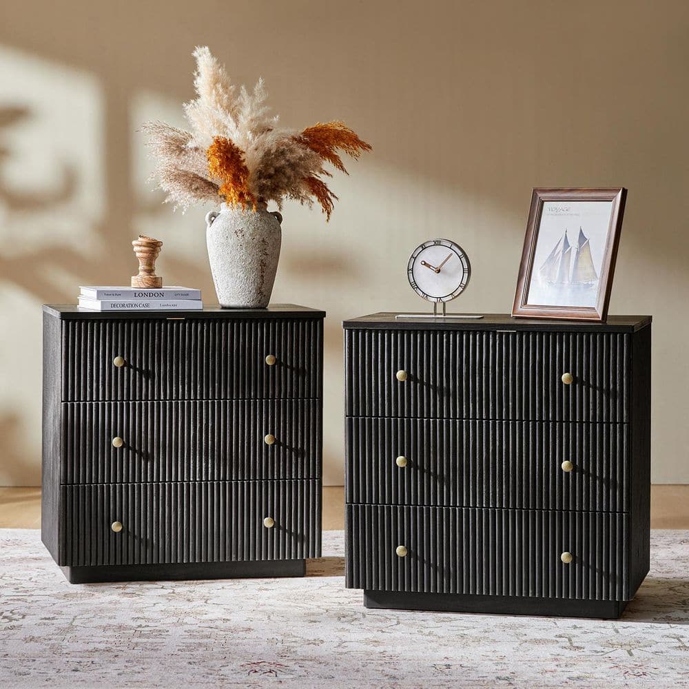 JAYDEN CREATION Lucas Charcoal 3-Drawer Solid Wood Fully Assembled ...