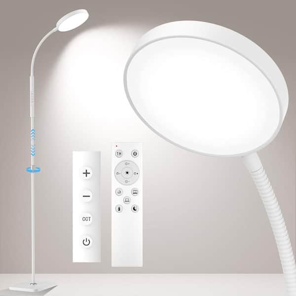 67 in. White Adjustable Height Standard Floor Lamp with Remote and ...