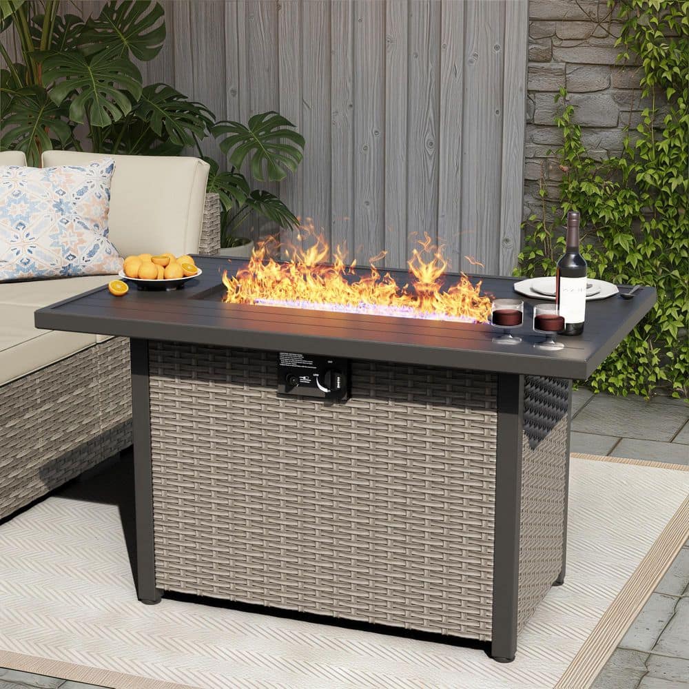 Gardenbee 43 in. 50,000 BTU Gray Wicker Outdoor Rectangular Propane ...