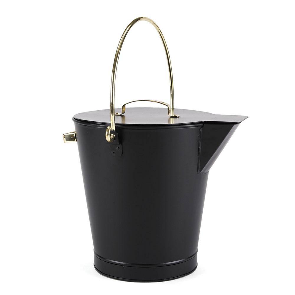 ACHLA DESIGNS 13 in. Tall Black Versatile Round Ash Bucket with Cover ...