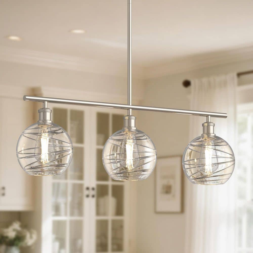 YANSUN 3-Light Brushed Nickel Modern Island Pendant Light Fixtures ...