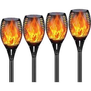 SenQWFa Black Metal Solar Outdoor Torches with Flickering Flame ...
