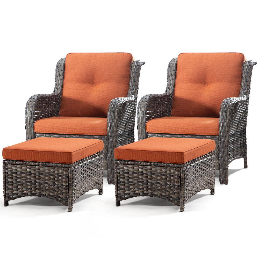 JOYSIDE 4-Piece Wicker Outdoor Patio Conversation Set with Orange ...