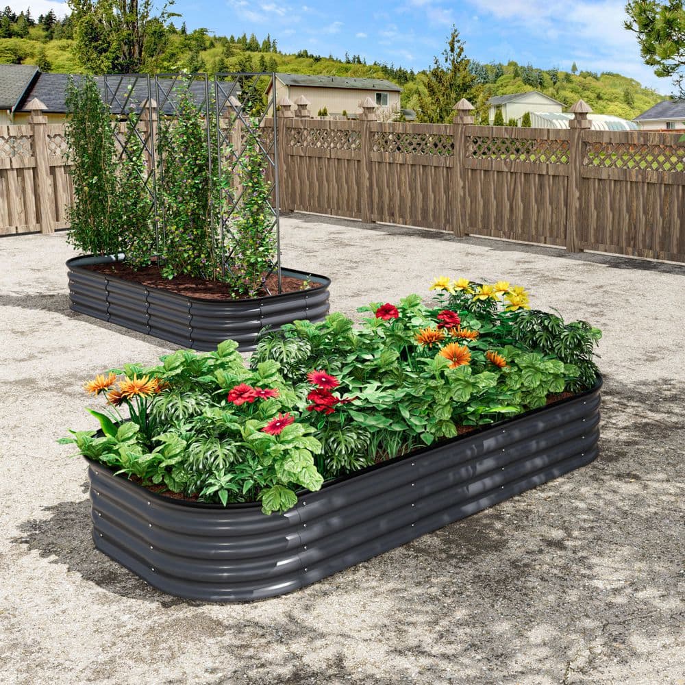 Reviews for VEIKOUS Dark Gray Galvanized Steel Raised Garden Bed 9-in-1 ...