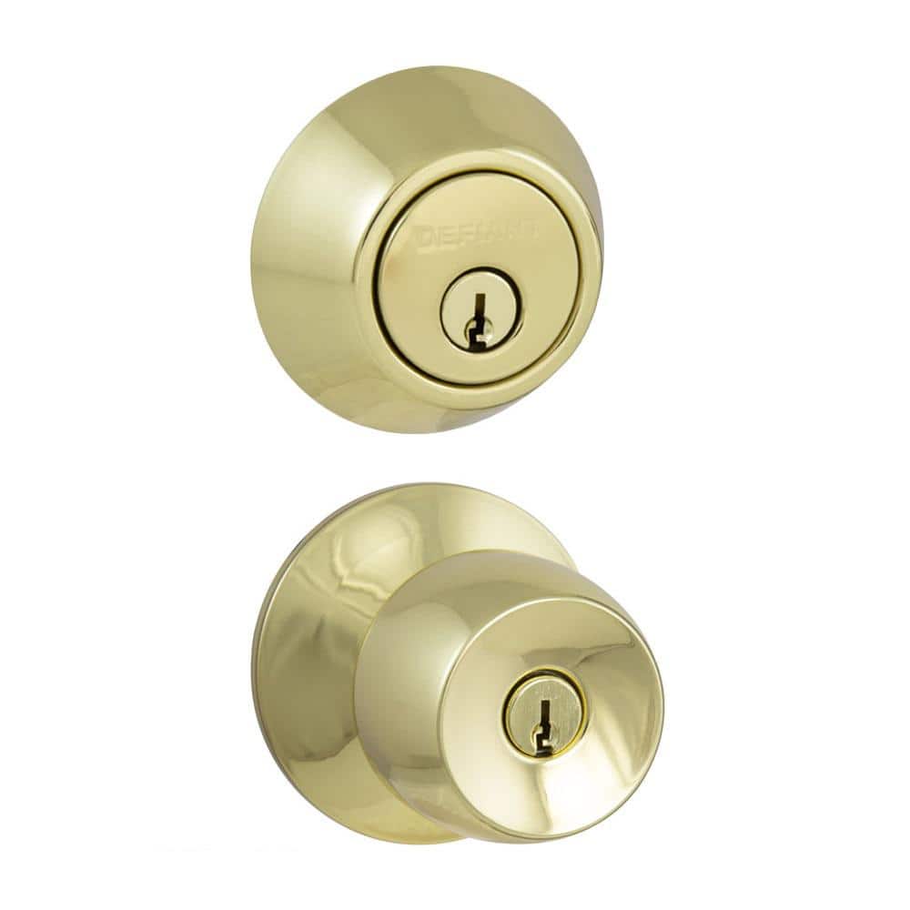 Defiant Naples Polished Brass Combo Pack with Single Cylinder Deadbolt ...