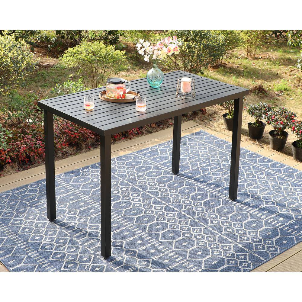 PHI VILLA Black Patio Rectangle Metal Bar Height Outdoor Dining Table ...