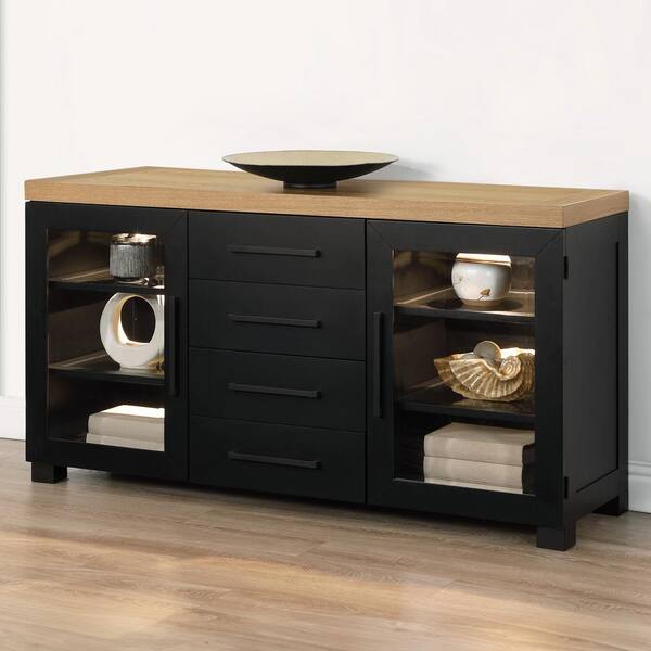 Steve Silver Magnolia Black 60 in. Sideboard Server with Glass Doors ...