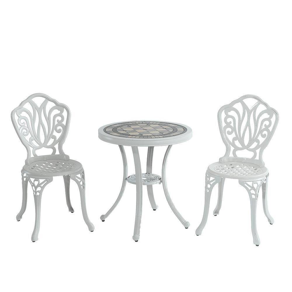 Mondawe 3-Piece White Cast Aluminum Round Ceramic Tiles Tabletop Table ...