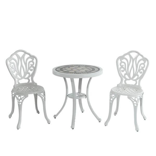 Mondawe 3-Piece White Cast Aluminum Round Ceramic Tiles Tabletop Table ...