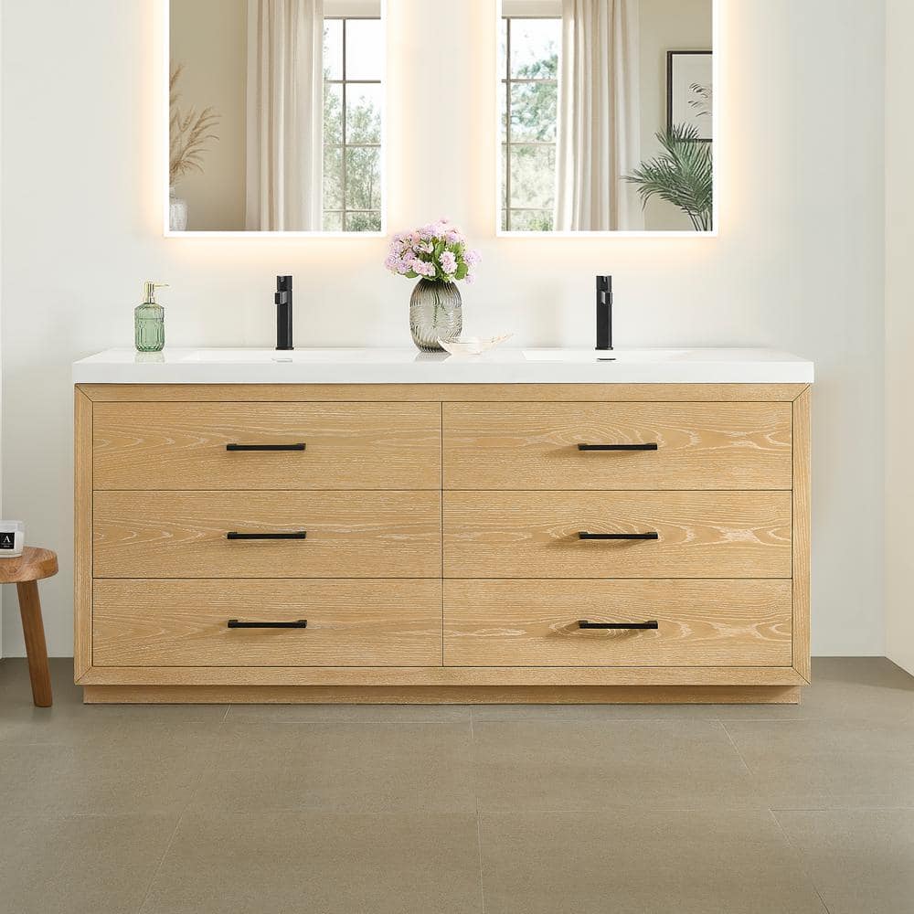 Altair Sigrid 72 in. Double Freestanding White Oak Bath Vanity with ...