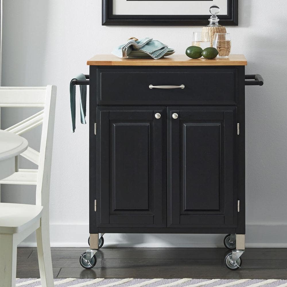 HOMESTYLES Dolly Madison Black Kitchen Cart with Natural Wood Top 4506 ...