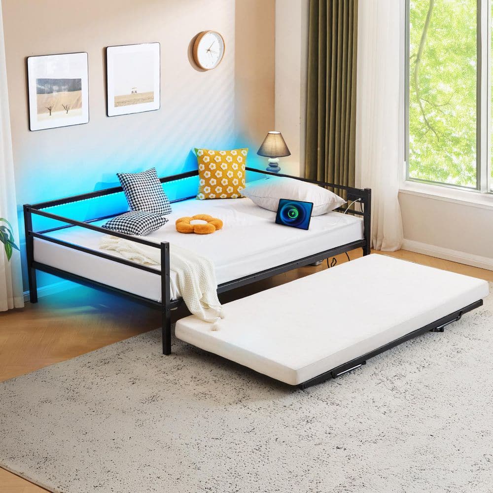 Karl home Black Full Size Daybed with Charging Station and LED Lights ...
