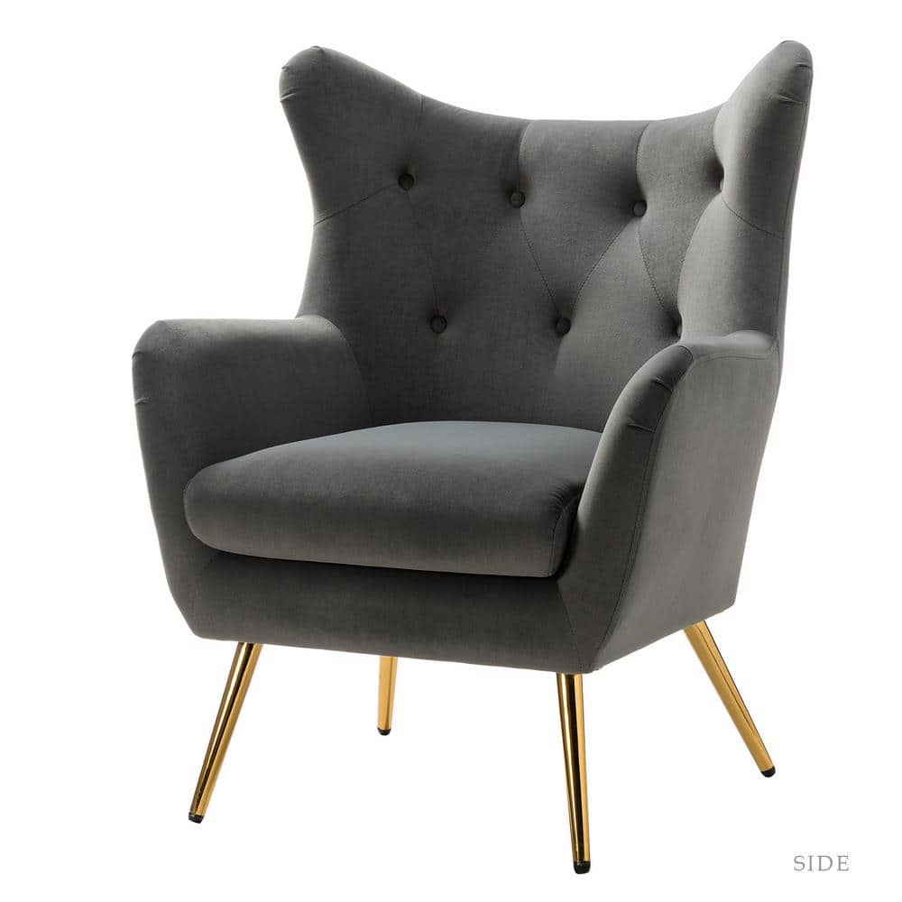 JAYDEN CREATION Jacob Golden Leg Grey Tufted Wingback Chair CHDT0103 ...