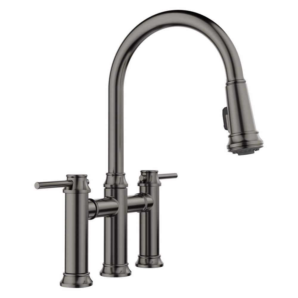Blanco Empressa 2-Handle Pull-Down Bridge Kitchen Faucet in Satin Dark ...