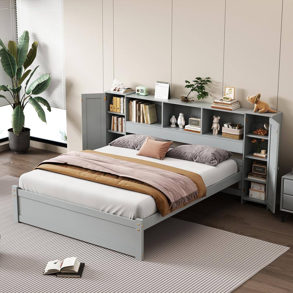 Double bed frame with shelf store