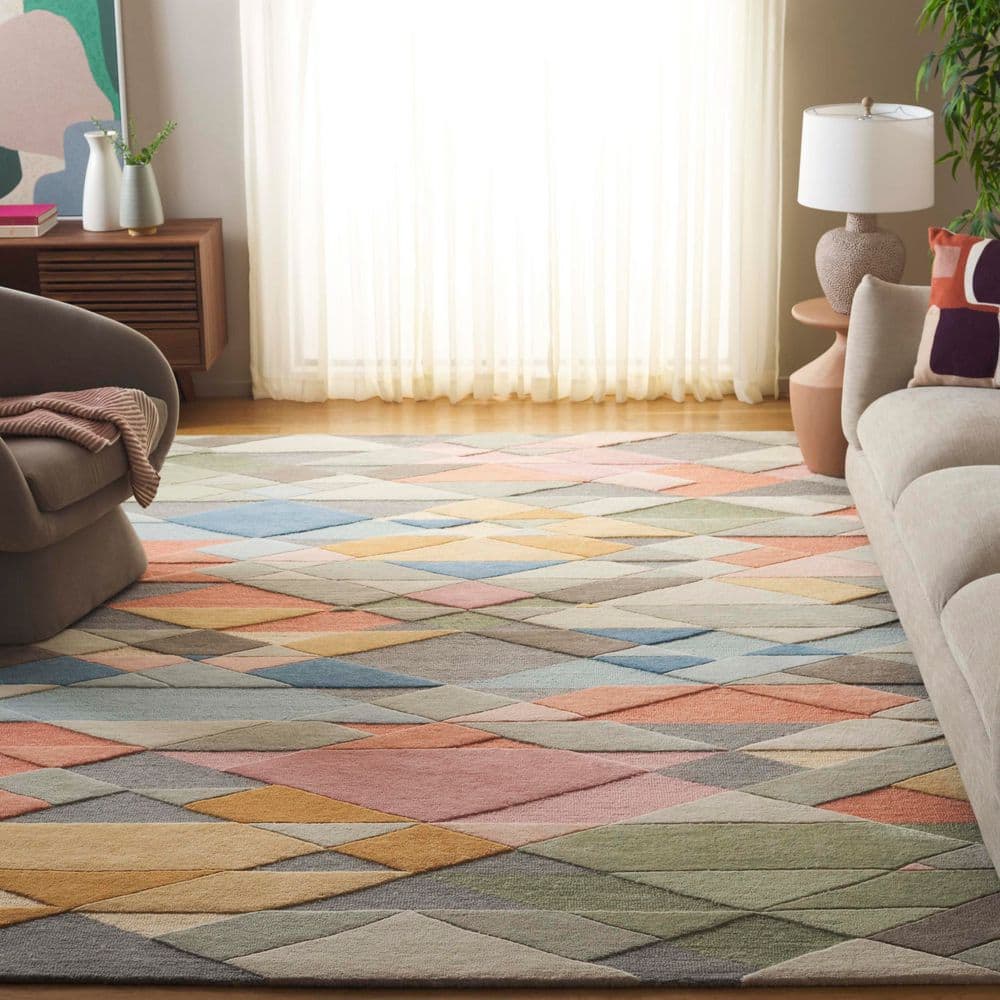 SAFAVIEH Rodeo Drive 9 ft. x 12 ft. Gray/Blush Geometric Triangle Area ...