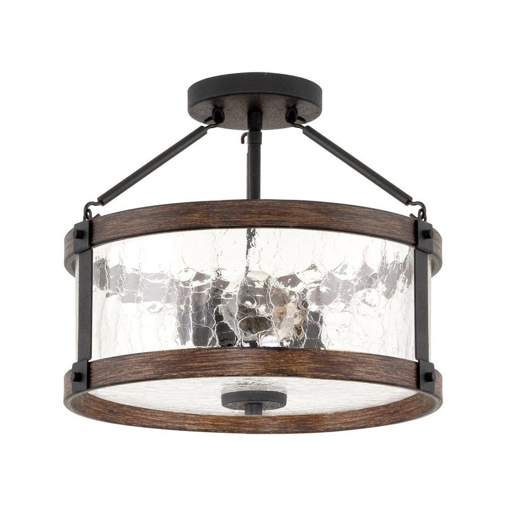 Kira Home Hadley 60-Watt 3-Light Textured Black Modern Semi-Flush with ...