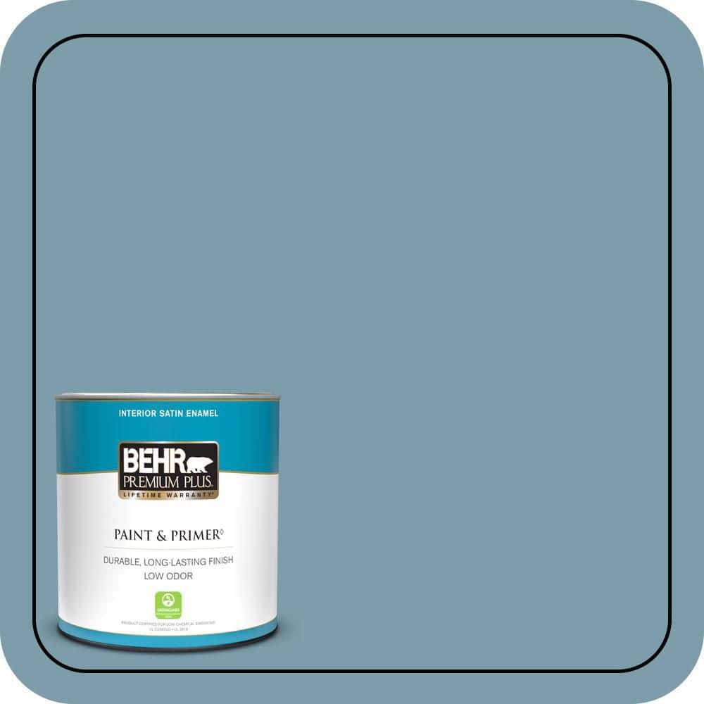 BEHR PREMIUM PLUS 1 qt. #S470-4 Dolphin Blue Satin Enamel Low Odor ...